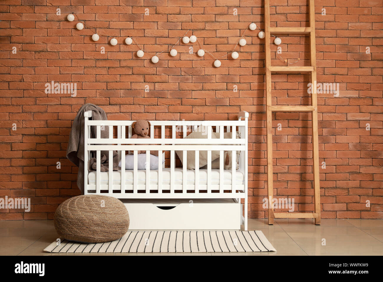 Interior of modern baby room with crib Stock Photo - Alamy