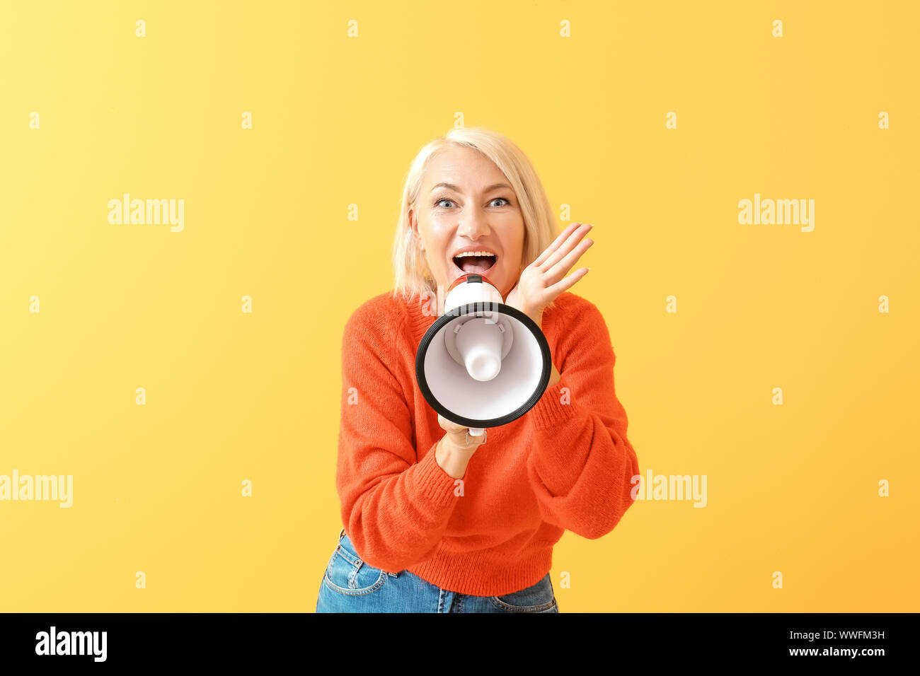 Mature woman megaphone on hi-res stock photography and images - Alamy
