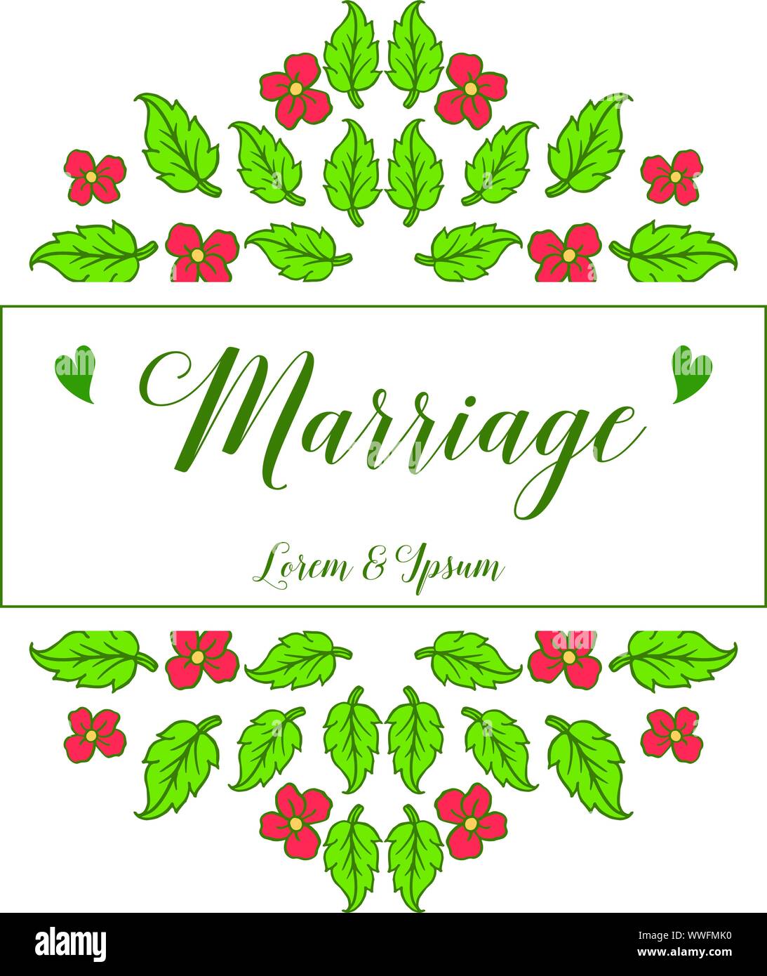Text card of marriage with elegant style red wreath frame. Vector Stock ...