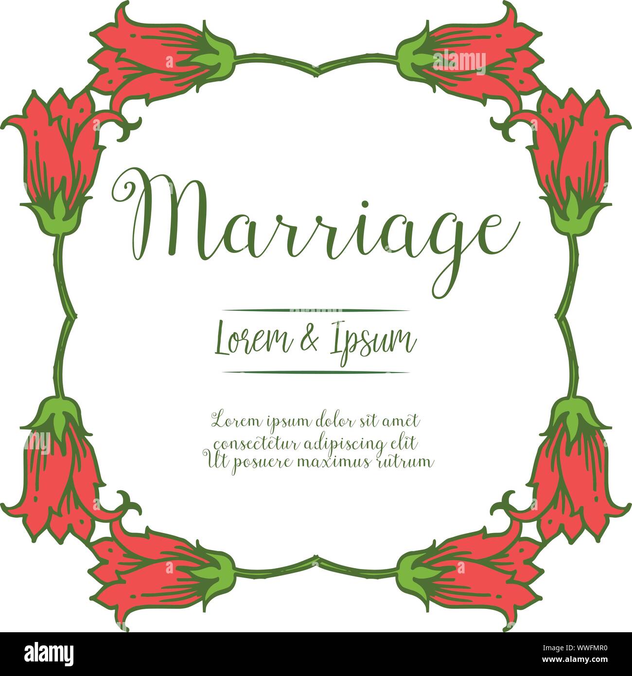 Text card of marriage with elegant style red wreath frame. Vector Stock ...