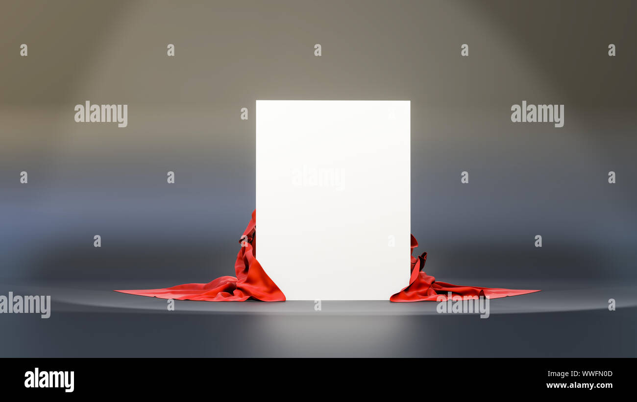 Box covered with red cloth. 3D rendering studio. Dark background Stock ...