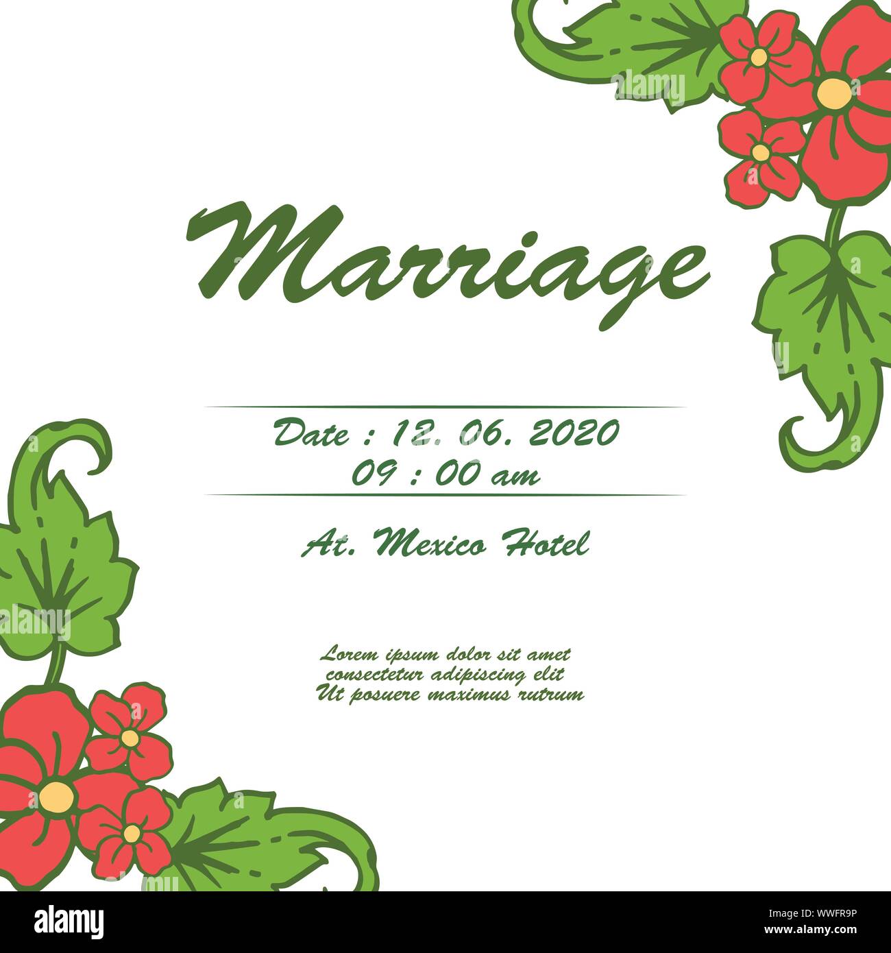 Template elegant red floral frame for ornate of card marriage. Vector ...