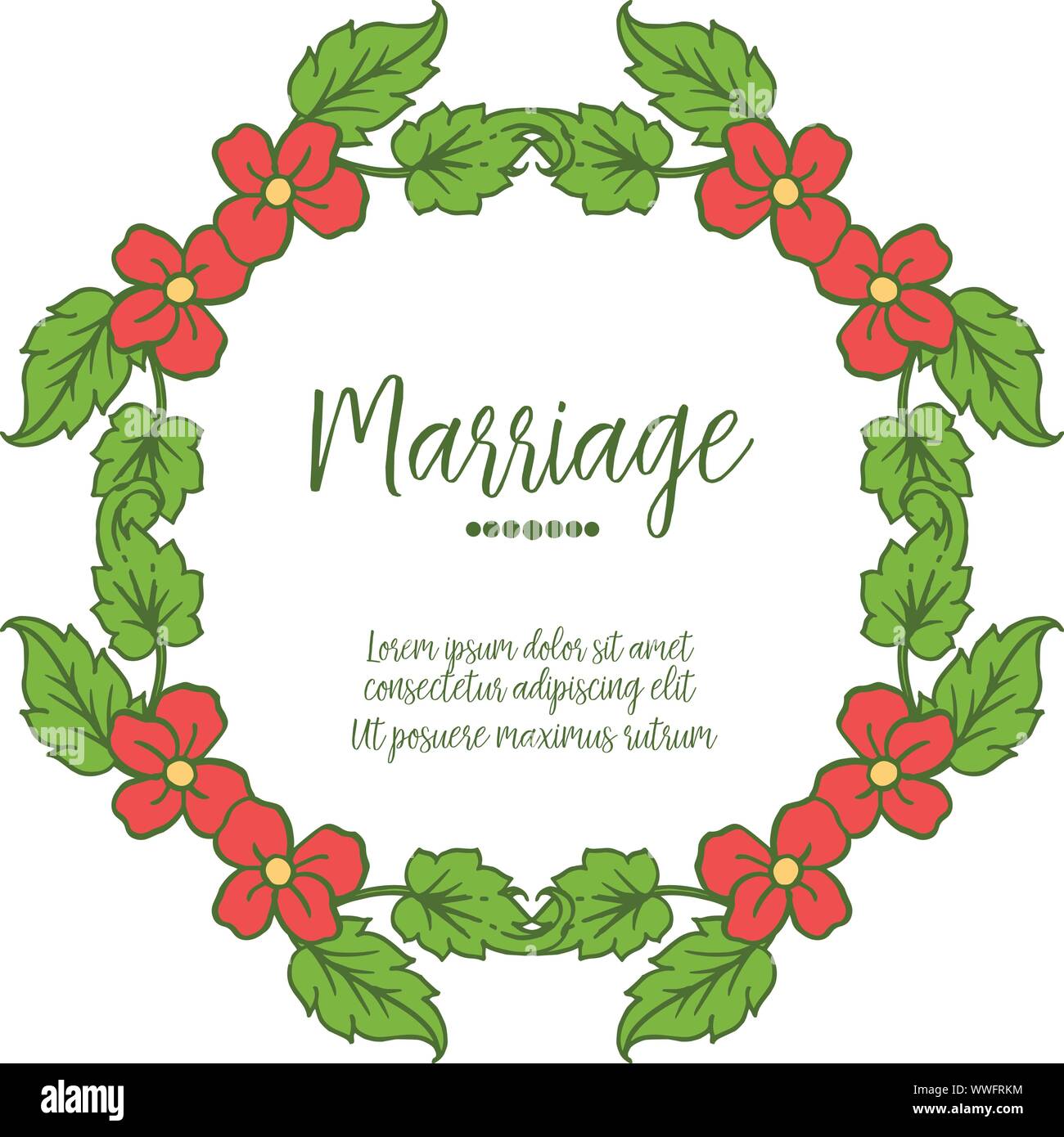 Ornate element of card marriage, with beauty of red flower frame ...