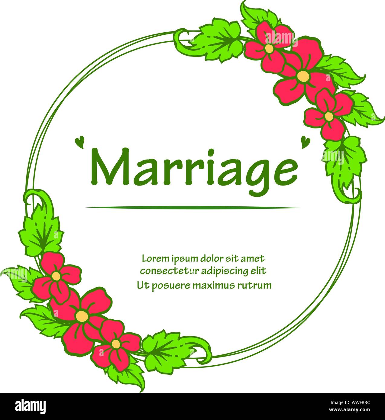 Ornate element of card marriage, with beauty of red flower frame ...