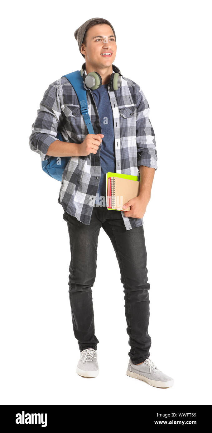 Portrait of young student on white background Stock Photo - Alamy