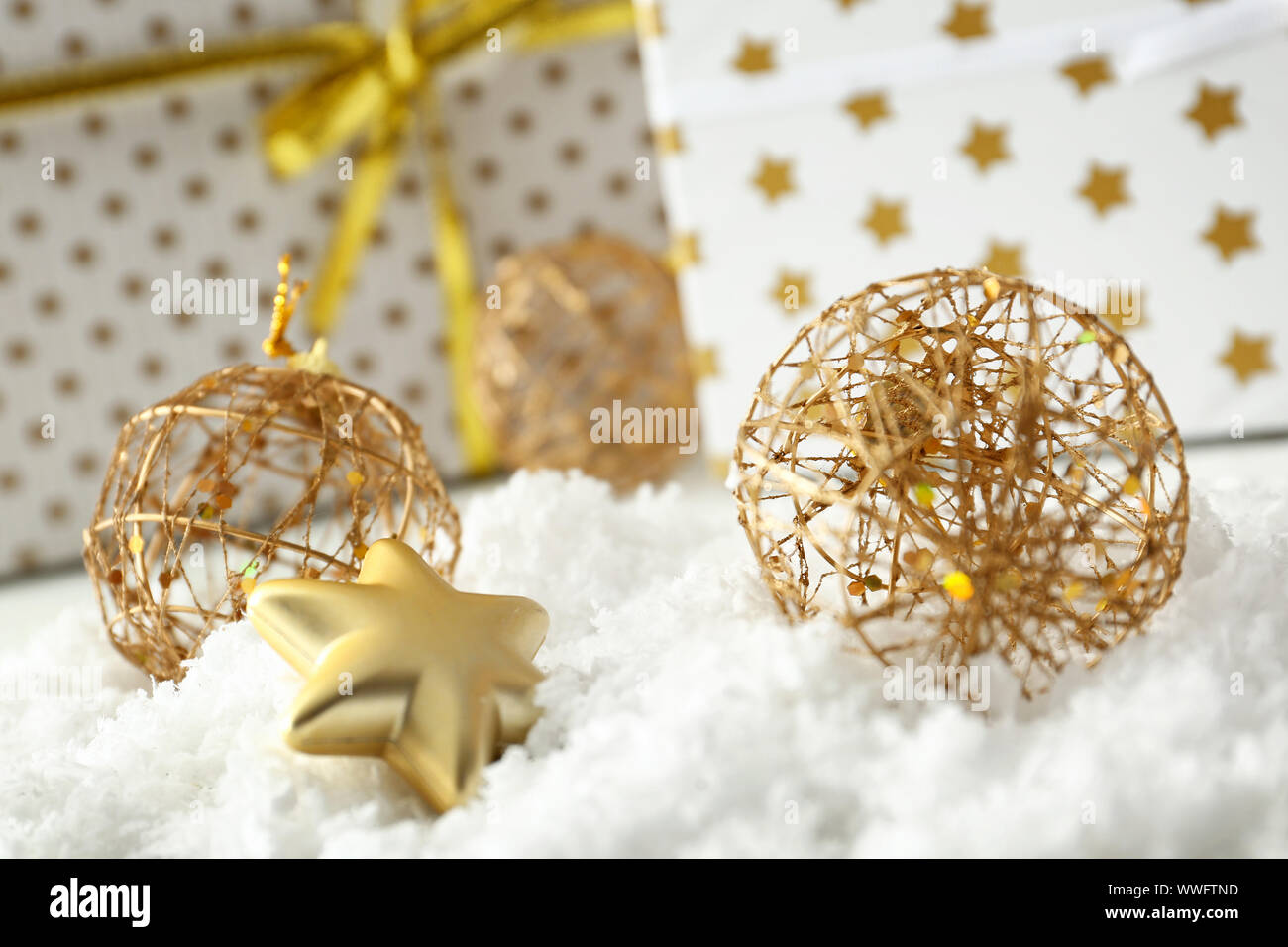 Beautiful Christmas decor on snow Stock Photo - Alamy