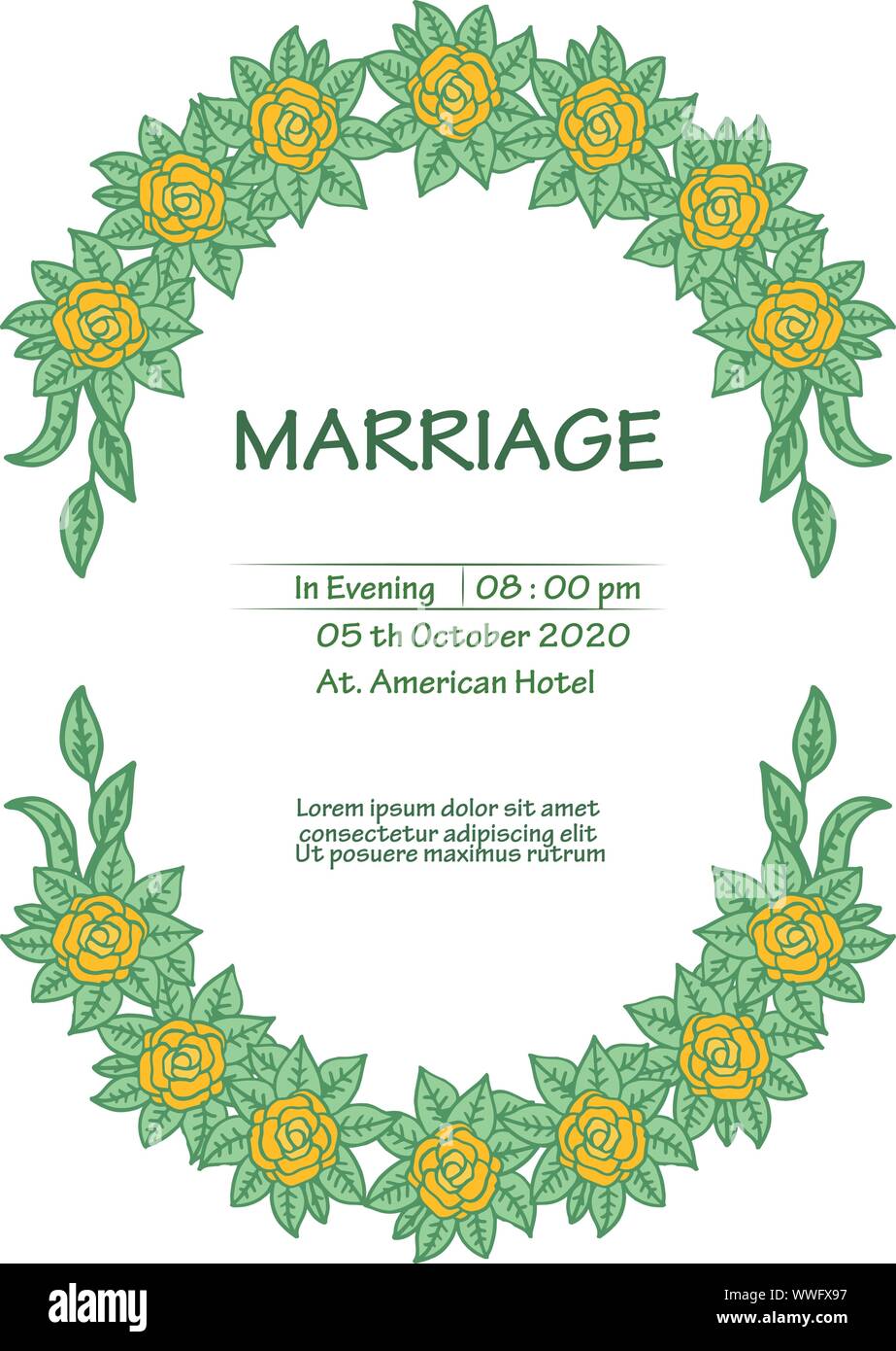 Modern green leafy flower frame, for greeting card of marriage. Vector ...