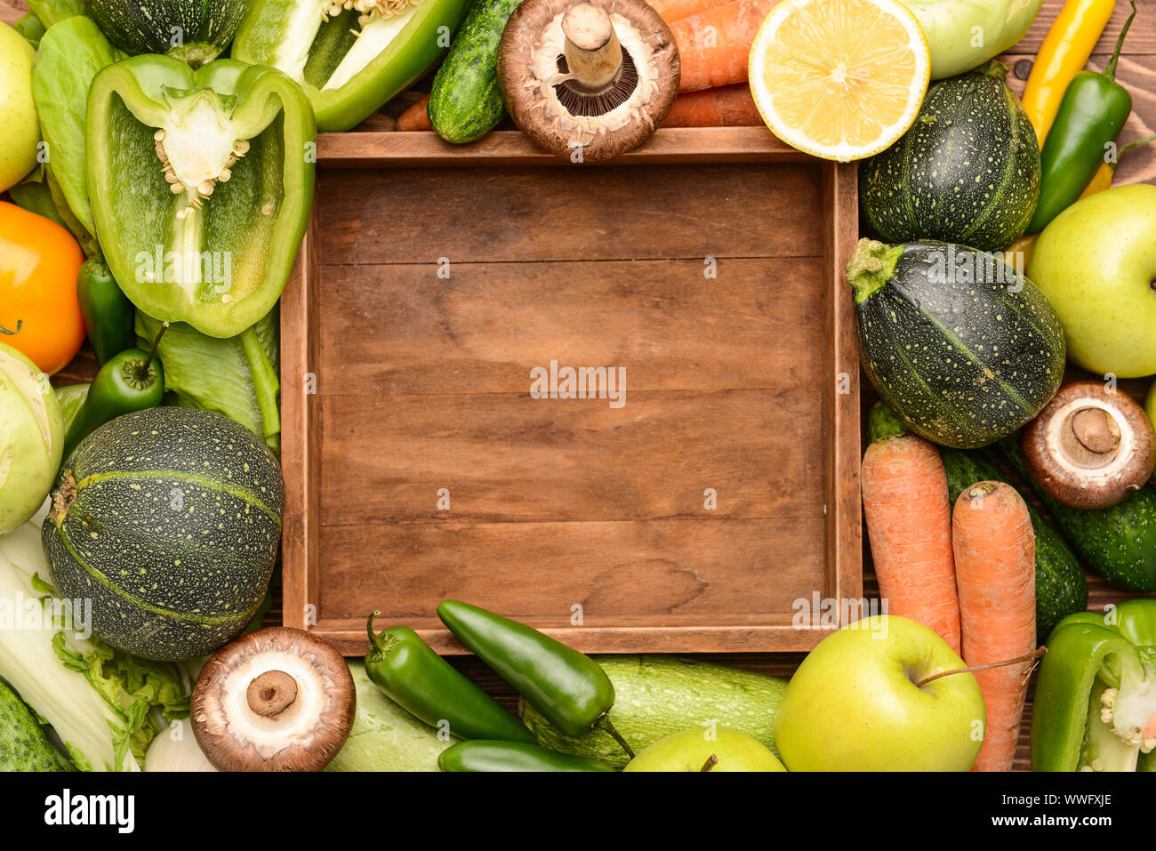 Box with assortment of fresh vegetables and fruits Stock Photo - Alamy