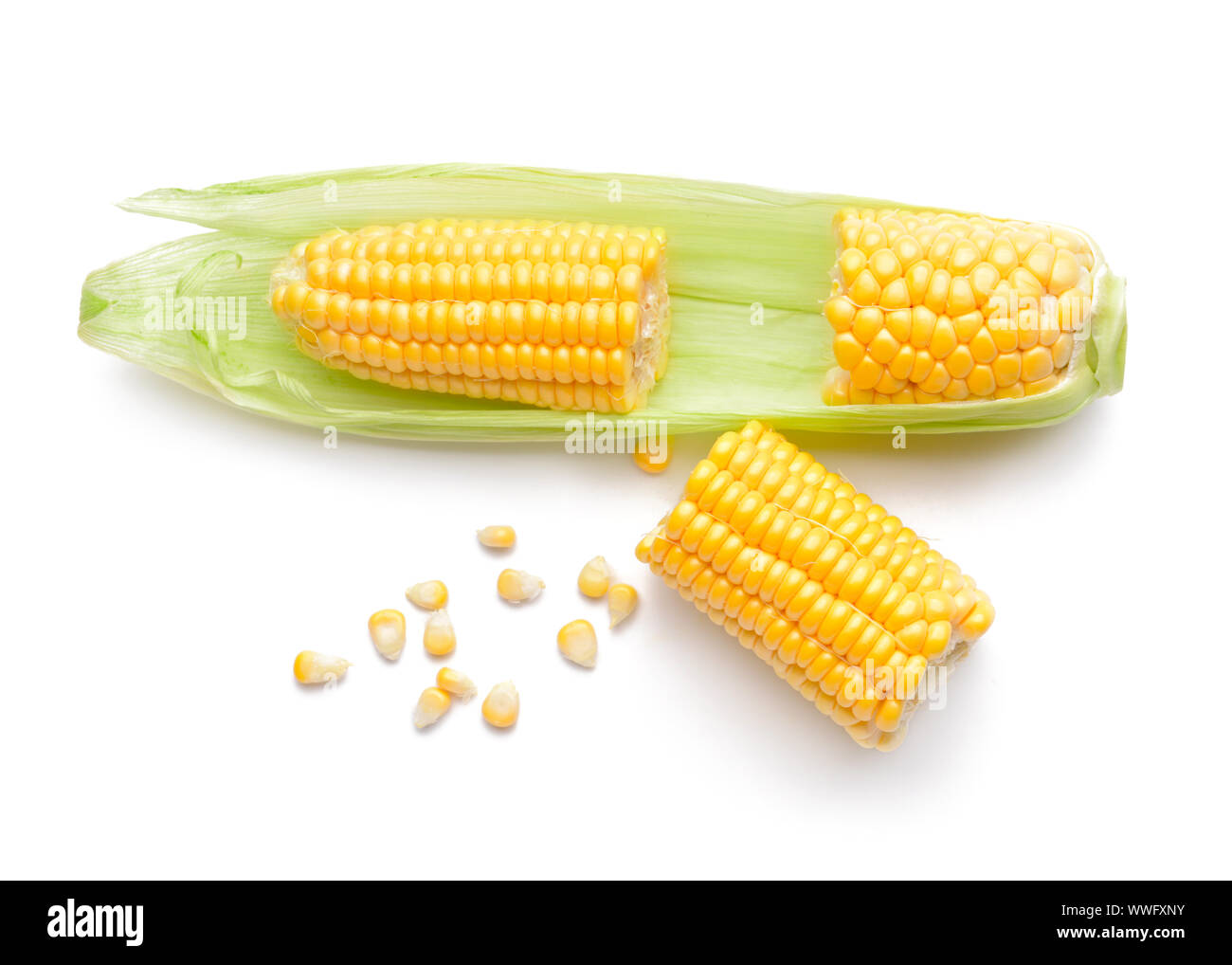 Fresh cut corn cob on white background Stock Photo - Alamy