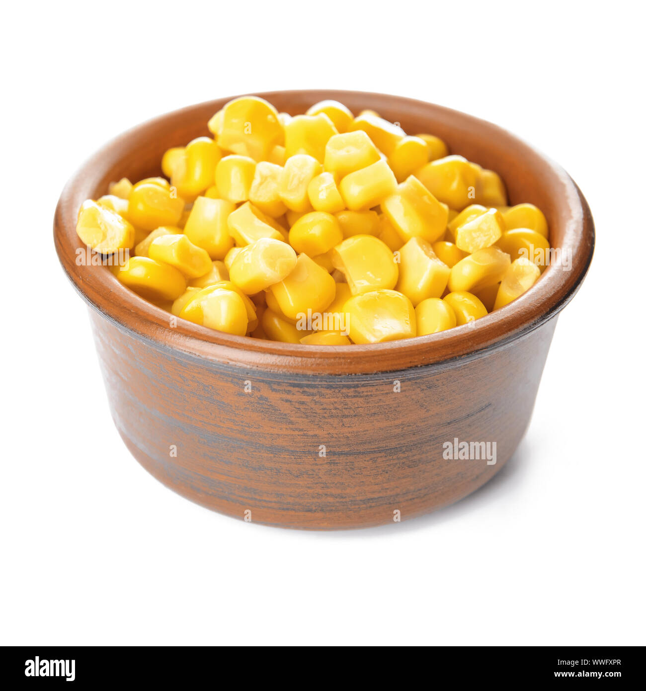 Bowl with corn kernels on white background Stock Photo - Alamy