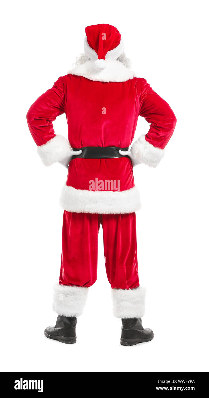 Santa Claus on white background, back view Stock Photo - Alamy