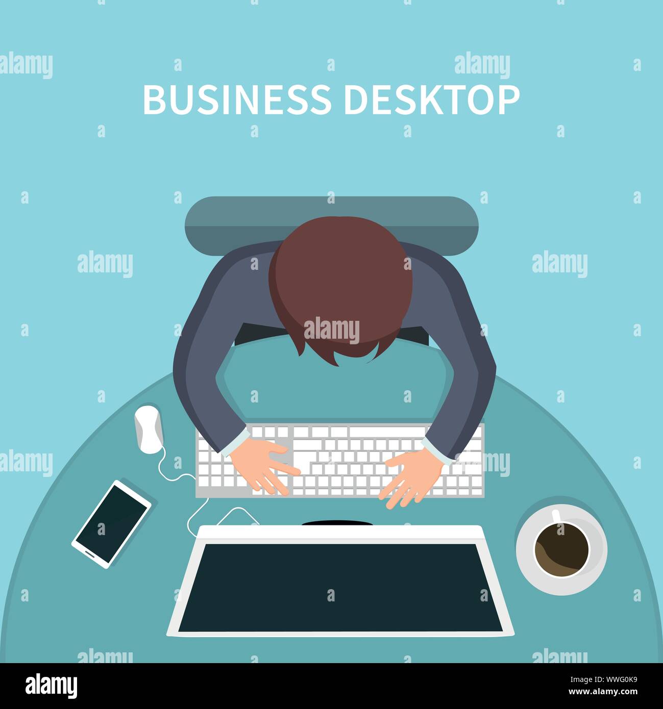 Top view of person business desk with his computer Stock Vector Image ...