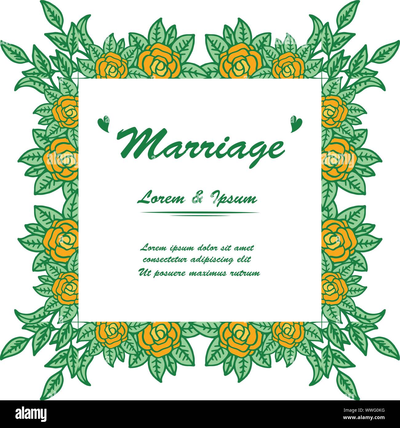 Beautiful art of green leaf floral frame for elegant card of marriage ...