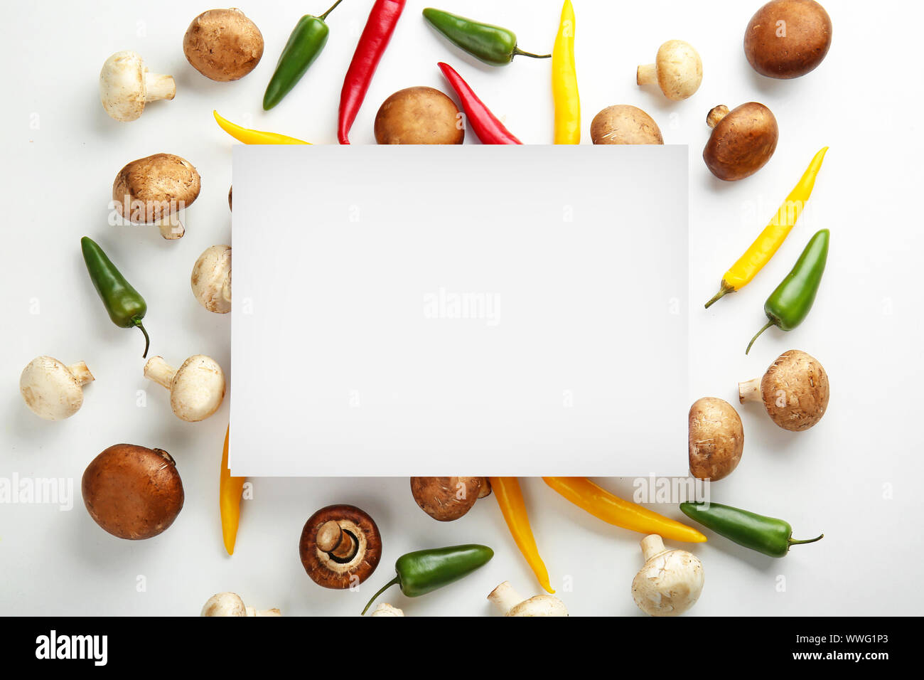 Fresh vegetables and blank card on white background Stock Photo - Alamy
