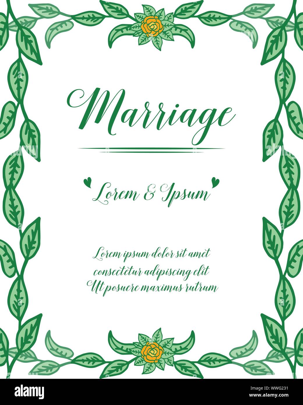 Space for text, card pattern of marriage, with decorative of cute green ...