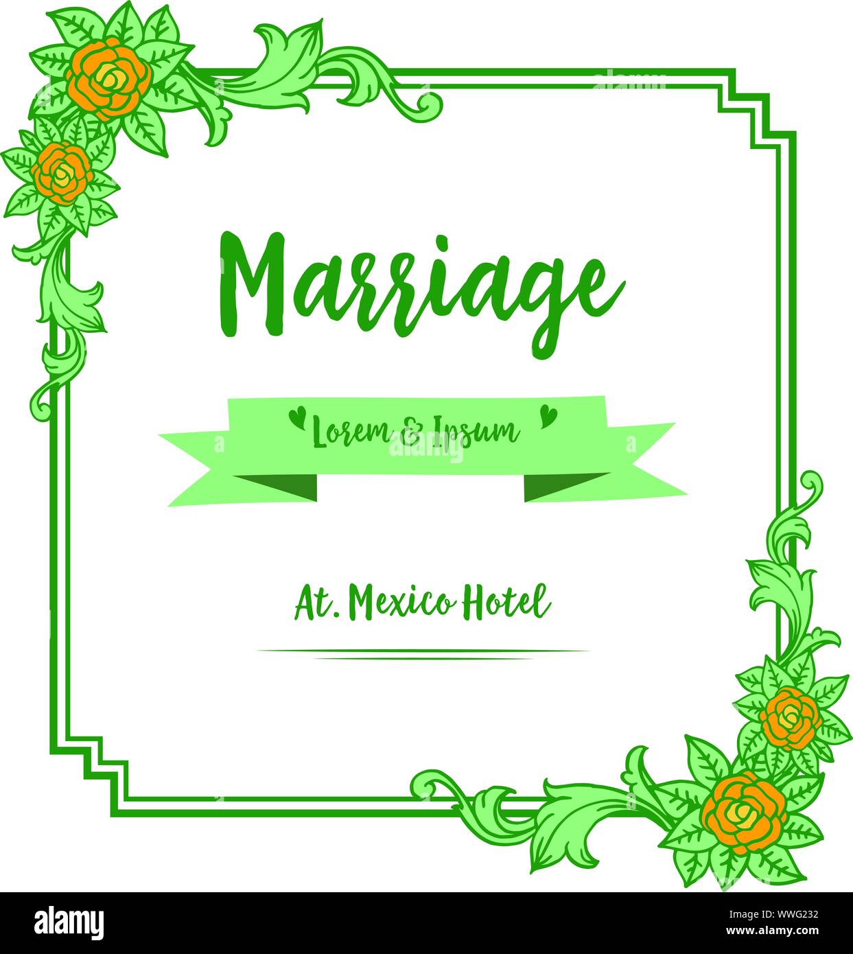 Space for text, card pattern of marriage, with decorative of cute green ...
