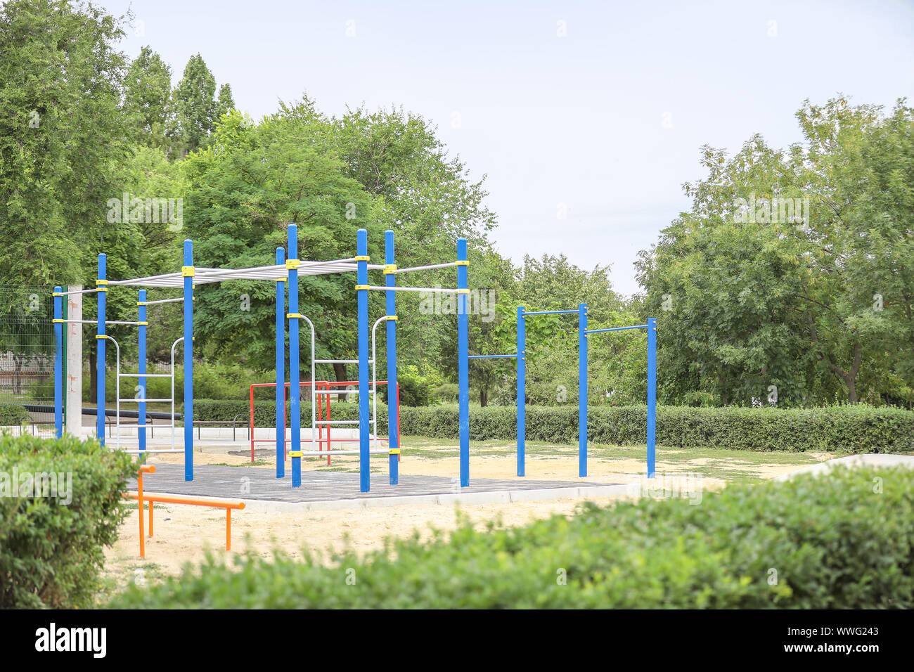 Monkey bars on playground in park Stock Photo - Alamy