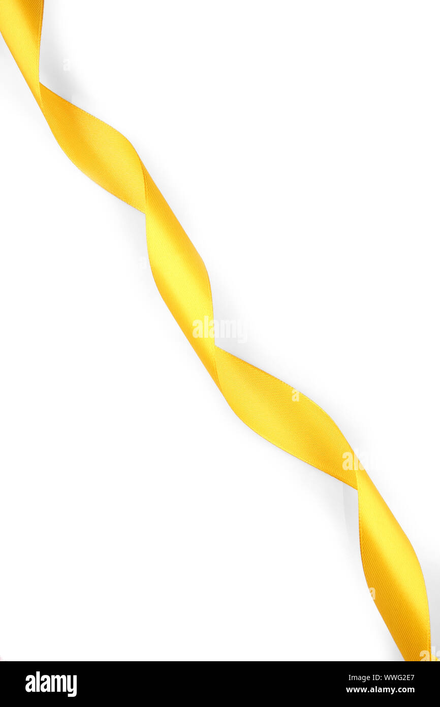 Yellow satin ribbon on white background Stock Photo - Alamy