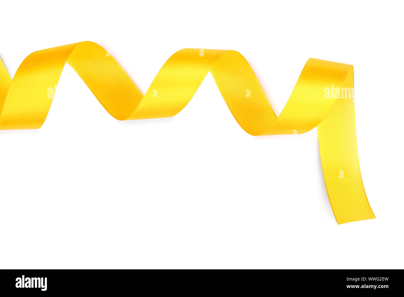 Yellow satin ribbon on white background Stock Photo - Alamy