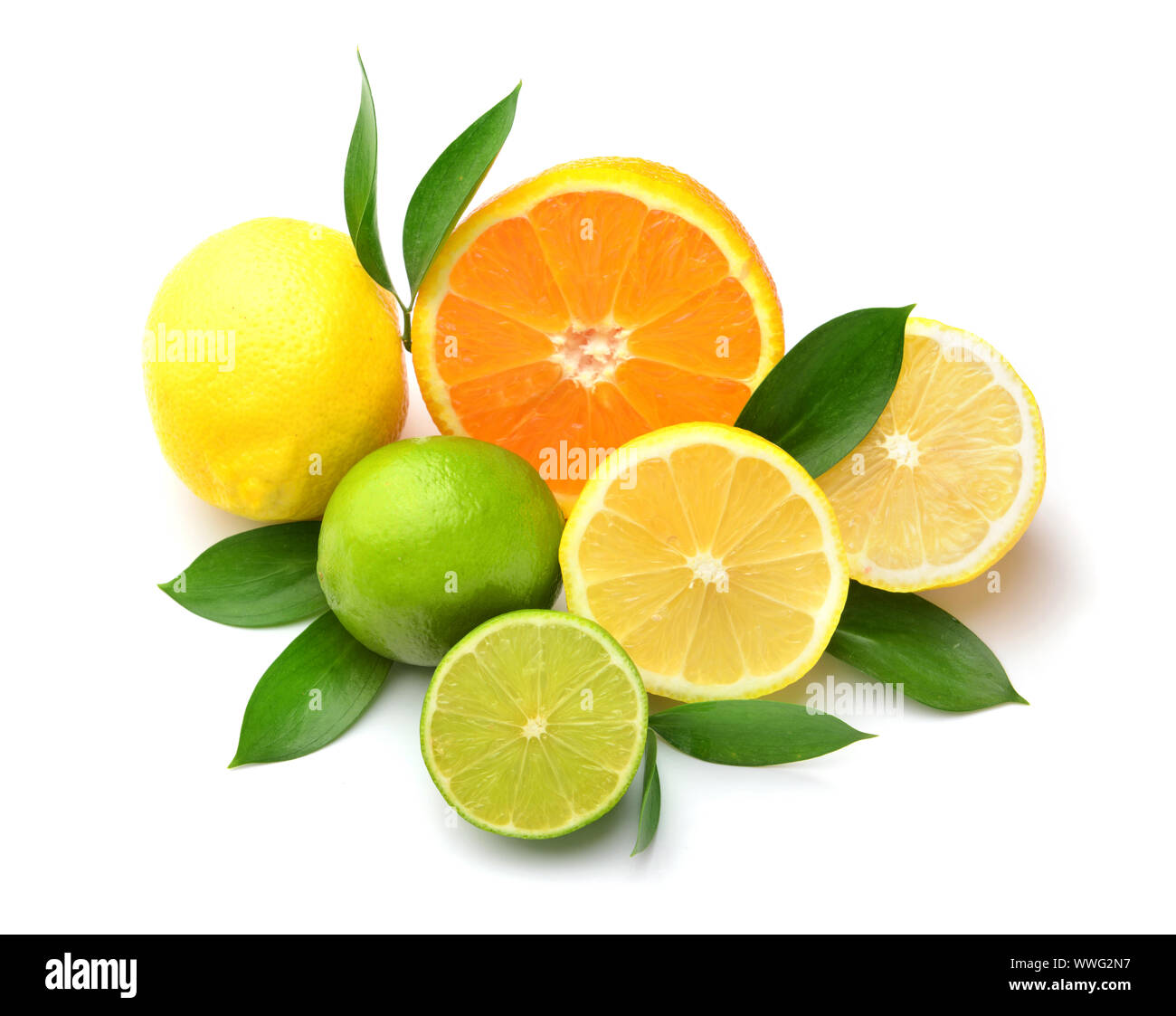Different citrus fruits on white background Stock Photo - Alamy