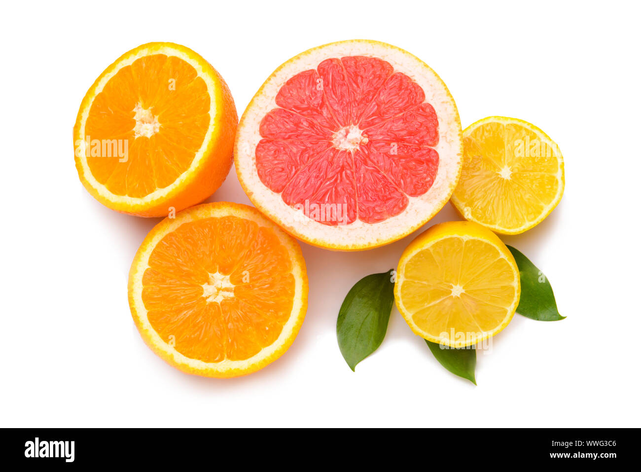 Fresh citrus fruits on white background Stock Photo - Alamy