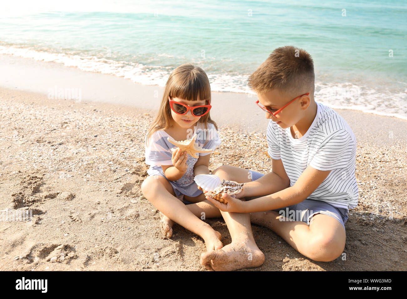 Boy playing with shells hi-res stock photography and images - Alamy