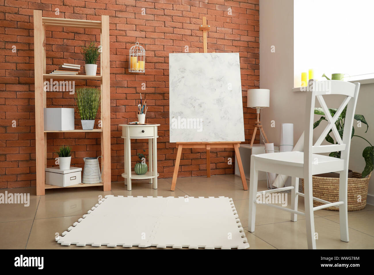 Interior of modern artist's room Stock Photo - Alamy