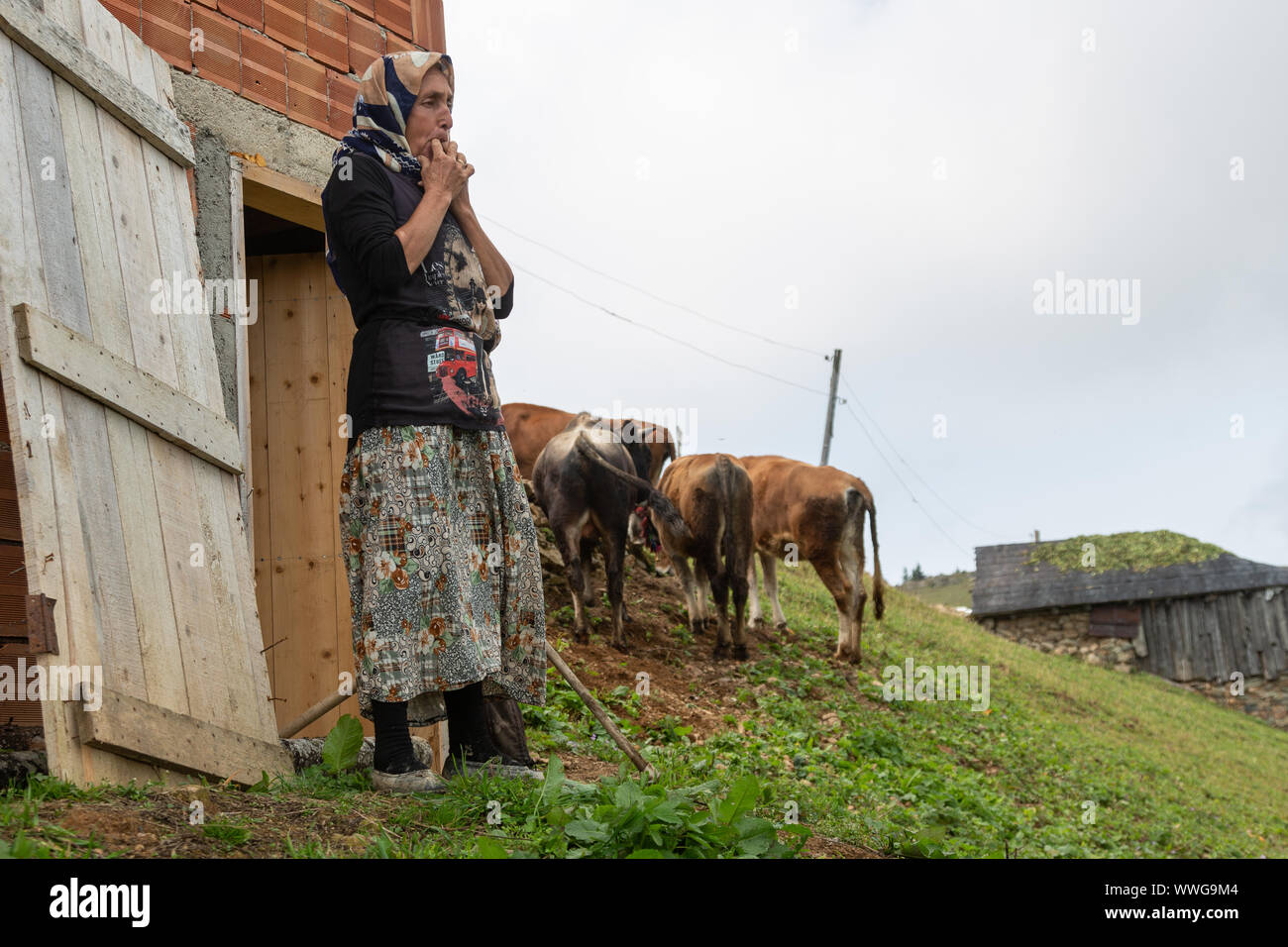 26 August 2019, Turkey, Kusköy: Muazzez Kocek communicates in pipe ...