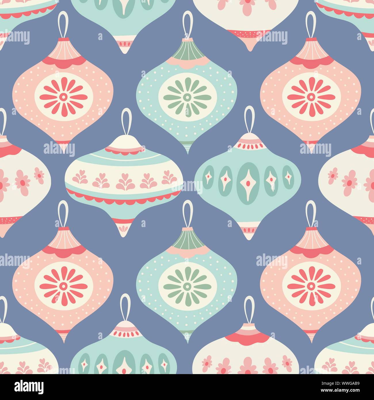 Christmas bauble pattern design in green, pink and blue. Seamless ...