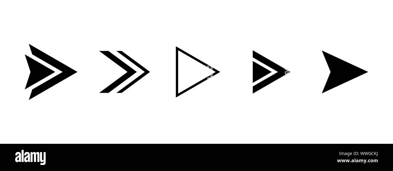 Vector set of black arrows. Right direction pointers. Isolated icons ...