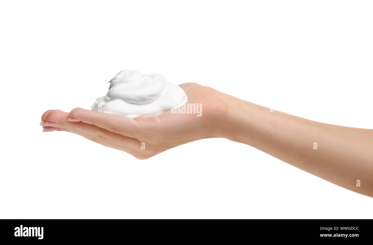 Female hand with soap on white background Stock Photo - Alamy