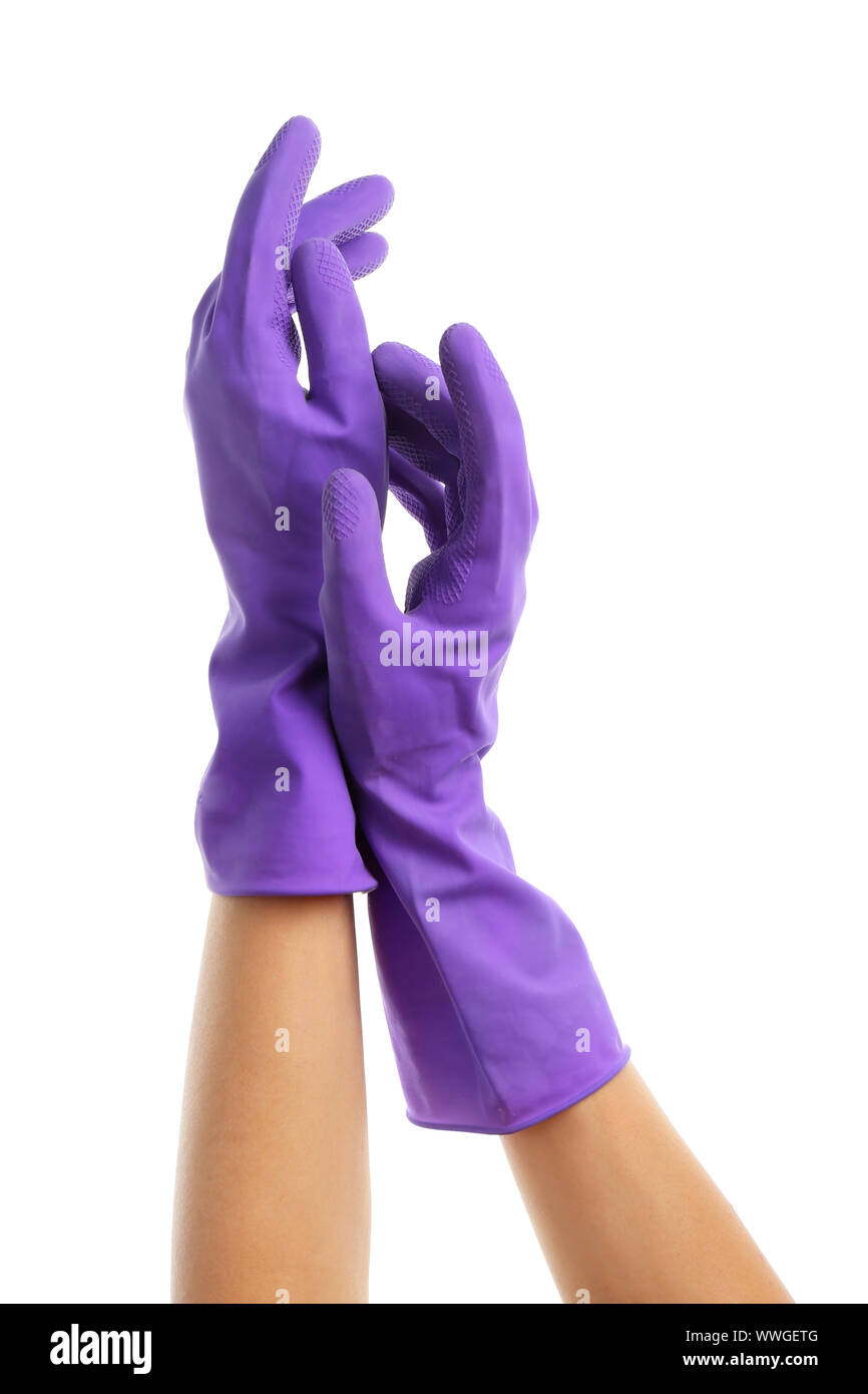 Female hands in gloves on white background Stock Photo - Alamy