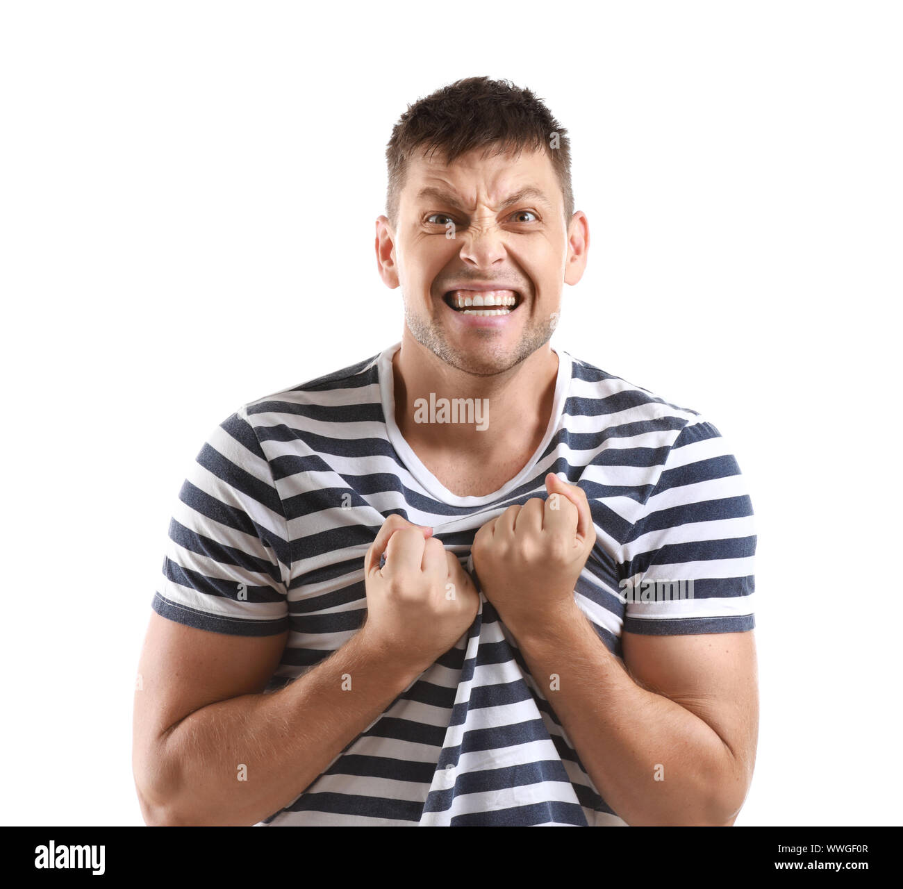 Portrait of angry man on white background Stock Photo - Alamy