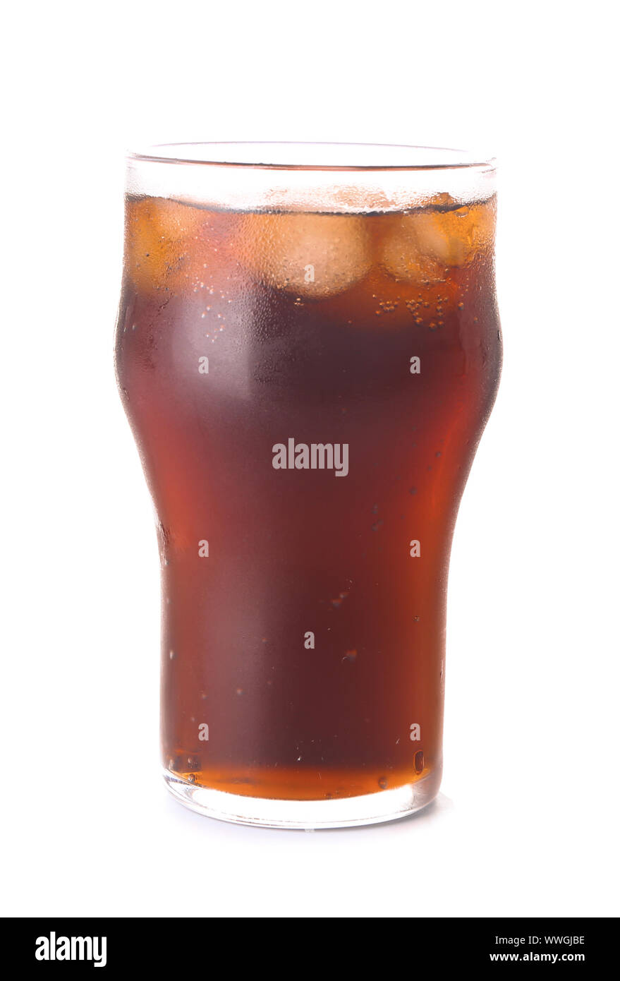Glass of cold cola on white background Stock Photo - Alamy