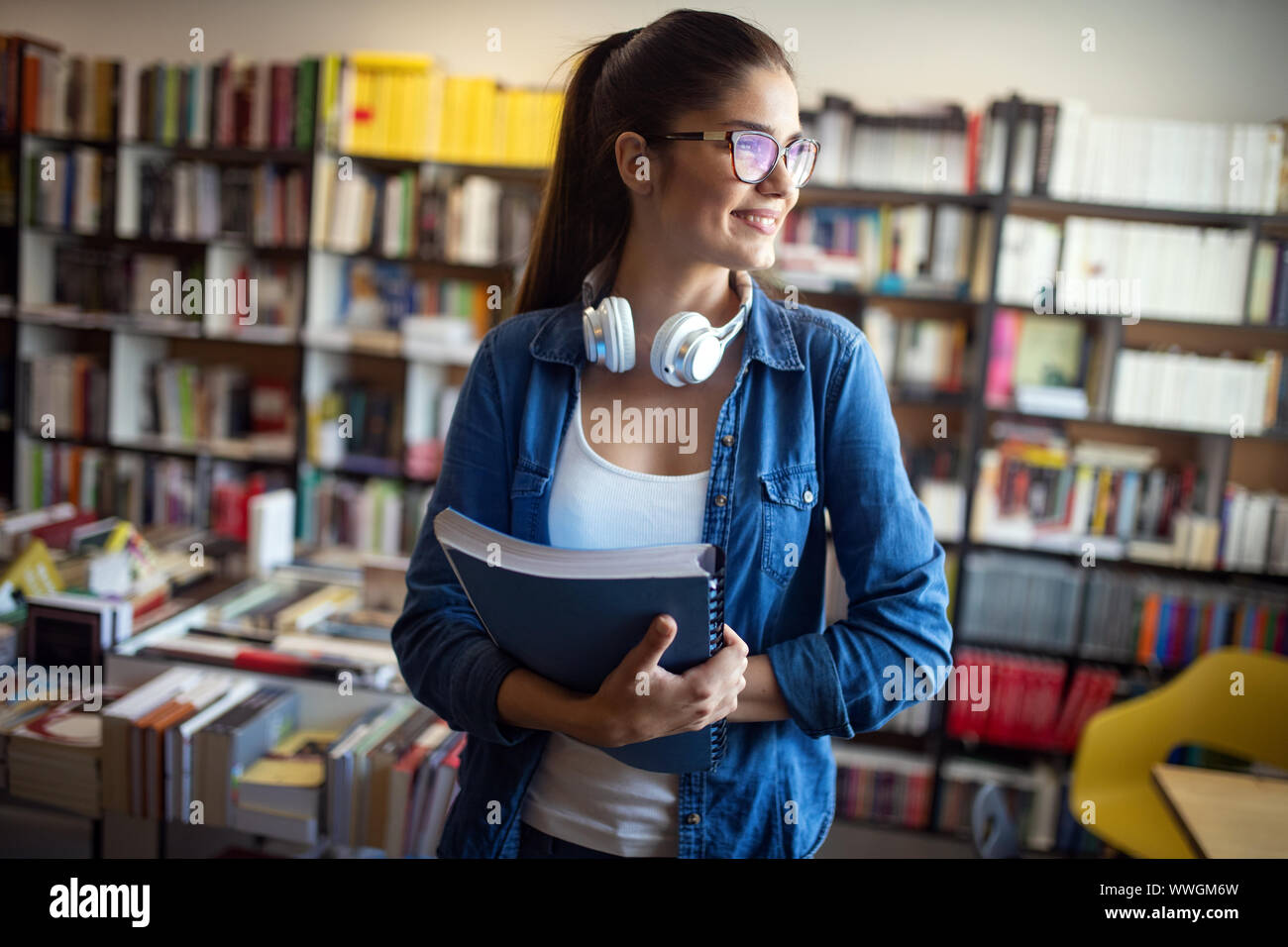 Beautiful student woman studying and learning at college Stock Photo ...