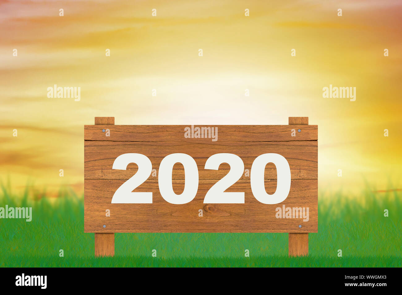 Happy new year concept background, wood sign of 2020, future ahead ...