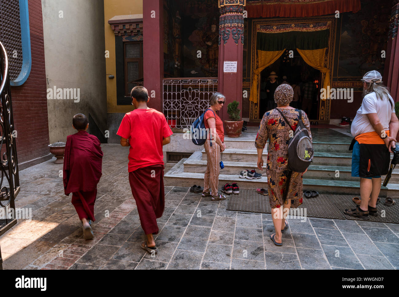 Interior of Maittreya monastery. Boudhanath, Kathmandu, Nepal Stock ...