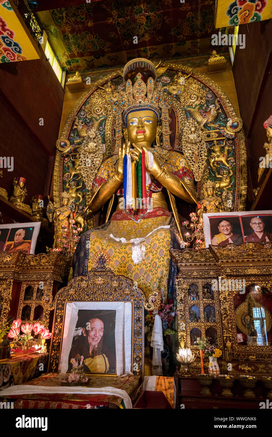 Interior of Maittreya monastery. Boudhanath, Kathmandu, Nepal Stock ...