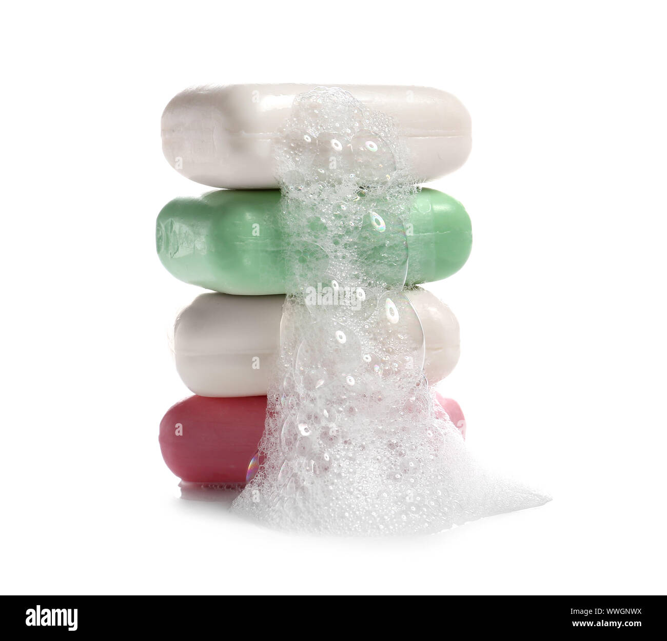 Stack of soap bars on white background Stock Photo - Alamy