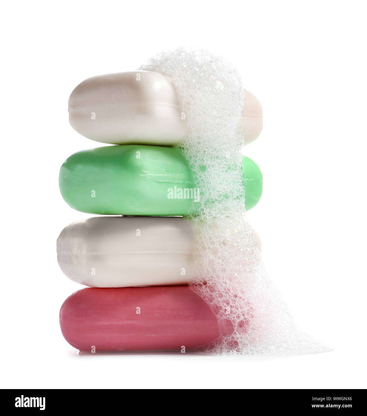 Stack of soap bars on white background Stock Photo - Alamy