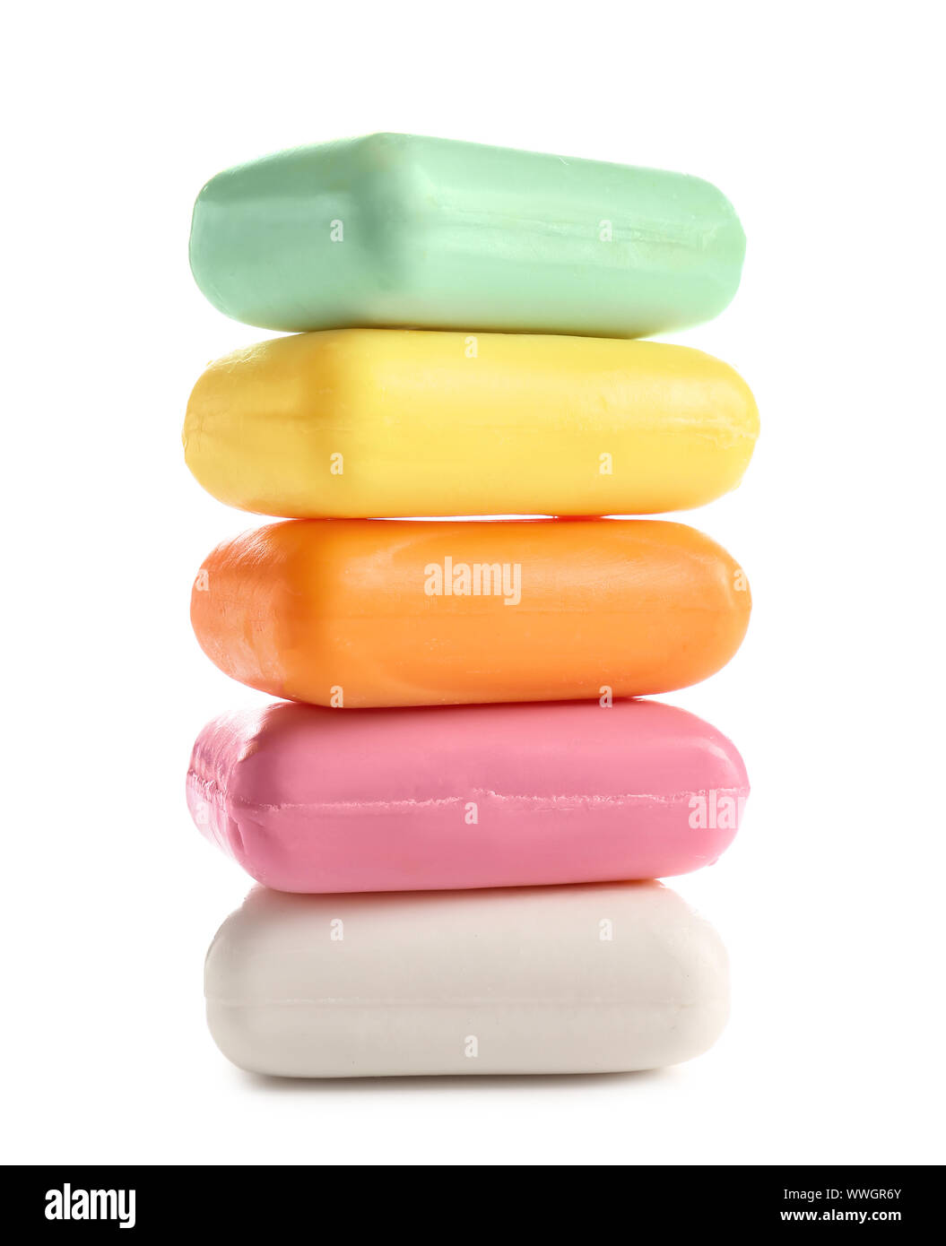 Stack of soap bars on white background Stock Photo - Alamy