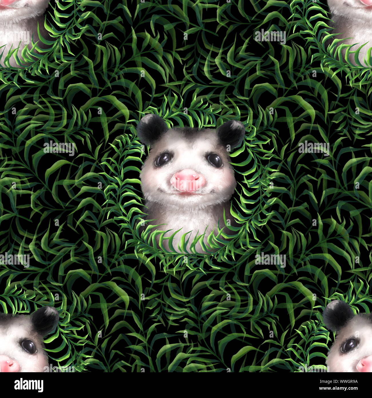 Seamless pattern cute opossums Stock Photo - Alamy