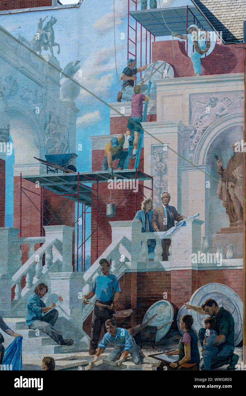 A section of Michael Webb's - Building the City - mural on a building ...