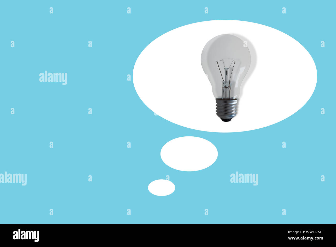 Idea concept, light bulb and white bubble on blue background Stock ...