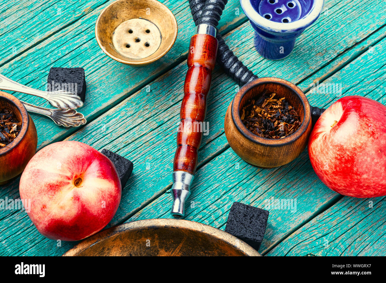Smoking hookah.Details of Turkish kalian.Shisha with a fruity aroma of ...