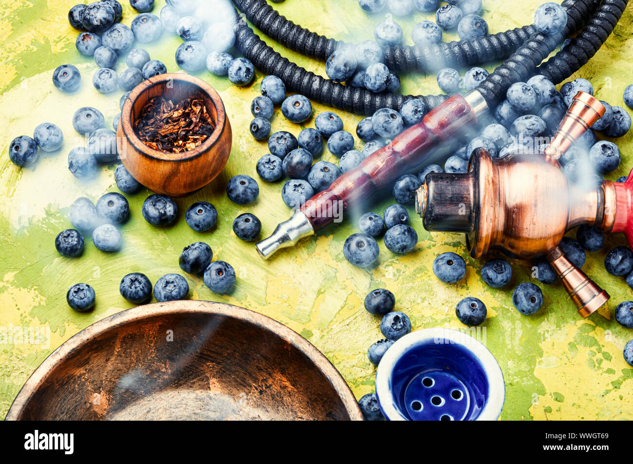 Smoking hookah.Details of Turkish kalian.Shisha with a fruity aroma of ...