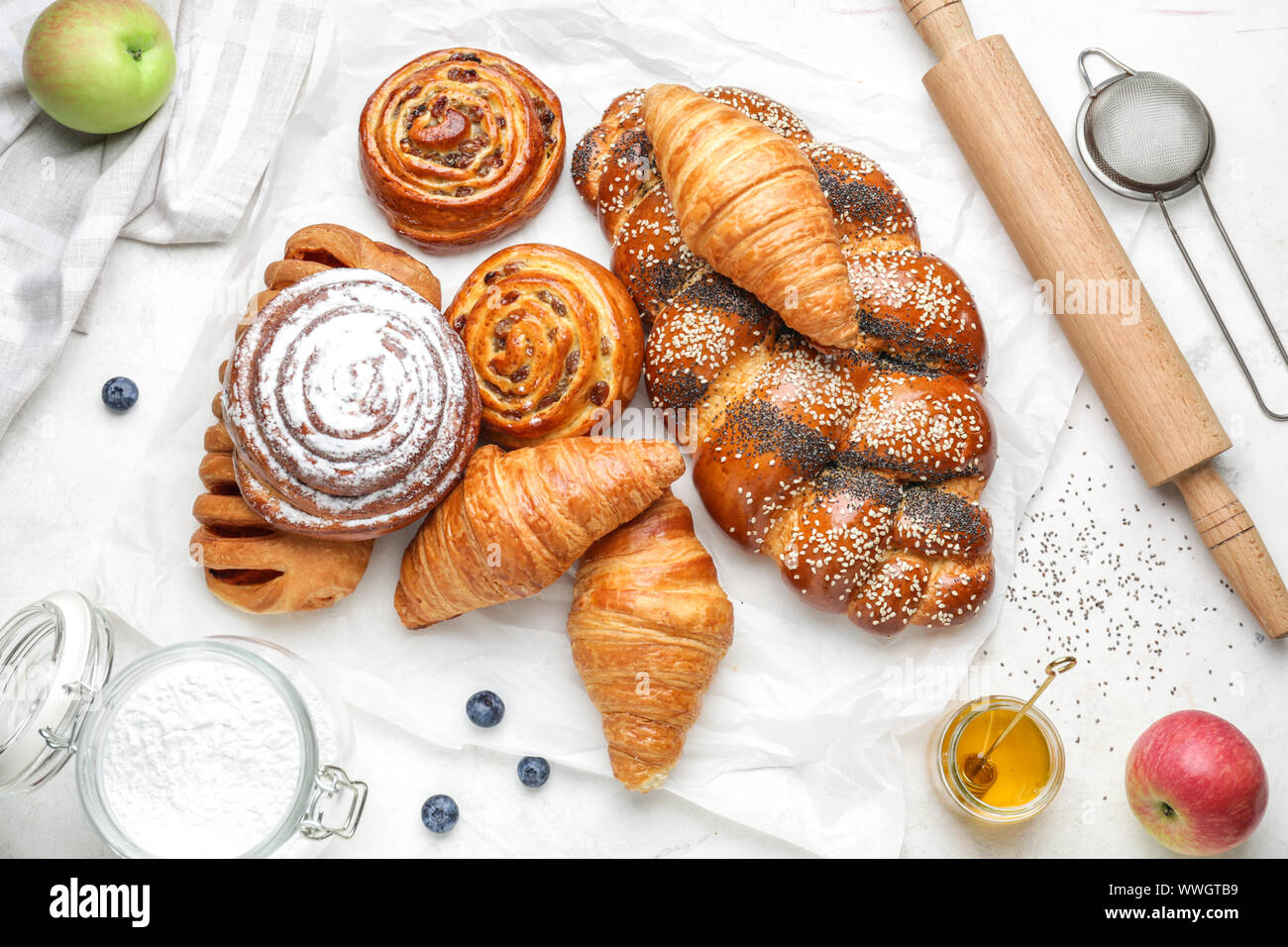 Assortment of sweet pastry on table Stock Photo - Alamy