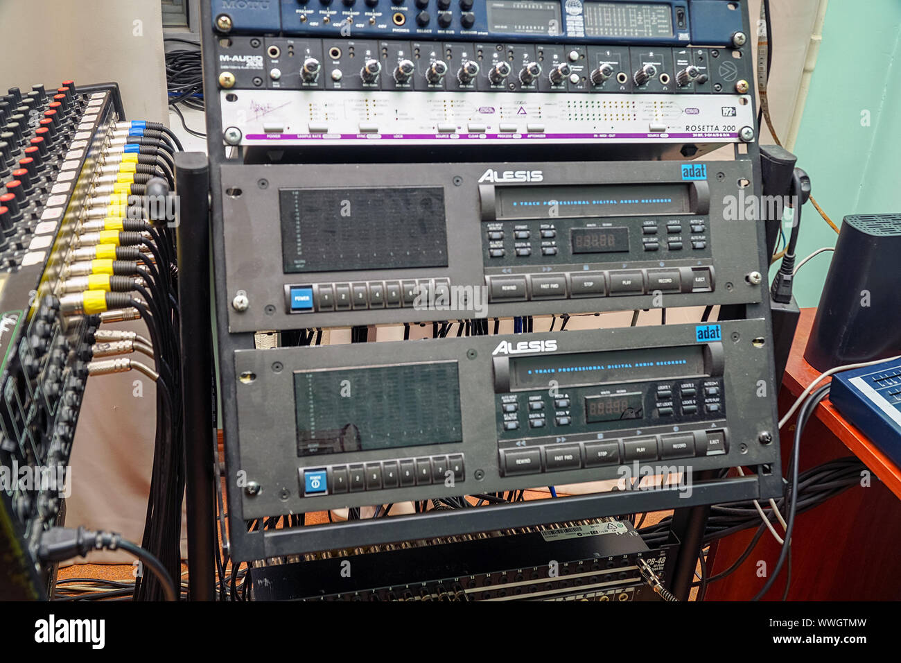 Samara, Russia - January 13, 2019:Audio Studio equipments. Old Studio ...