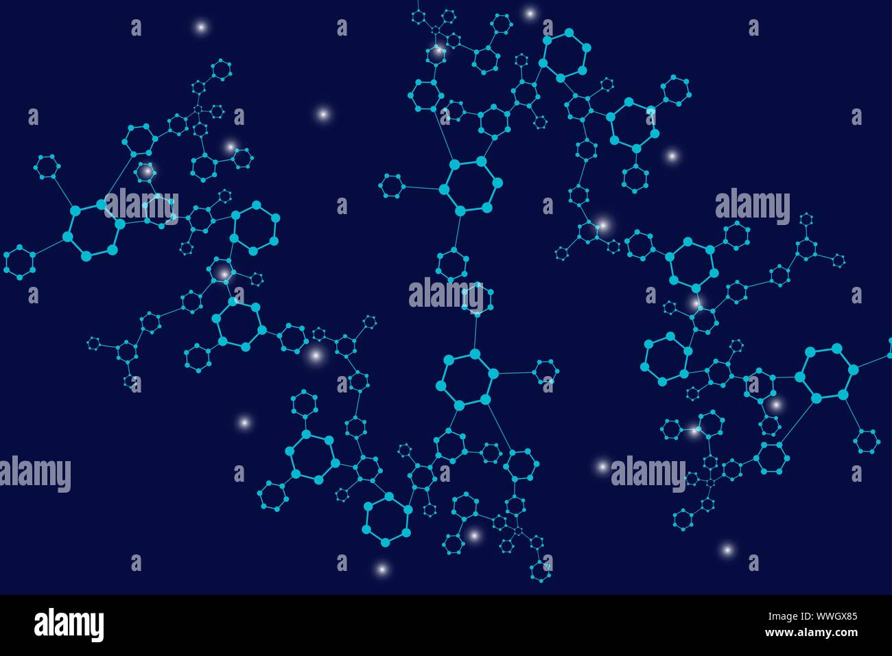 Science network pattern, connecting lines and dots. Technology hexagons ...
