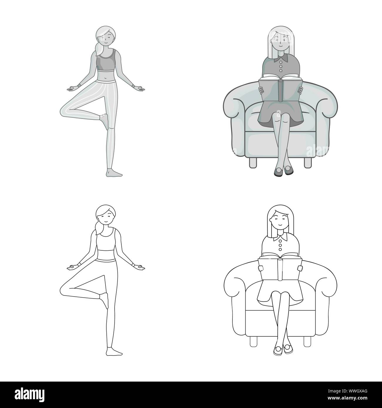 Vector design of posture and mood symbol. Set of posture and female ...